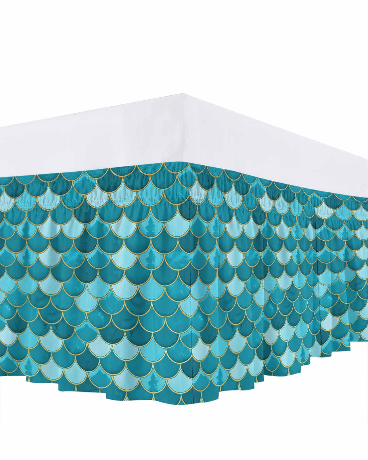 Turquoise Fish Scales Ruffle Bed Skirt Queen Size Ombre Fish Tail ...