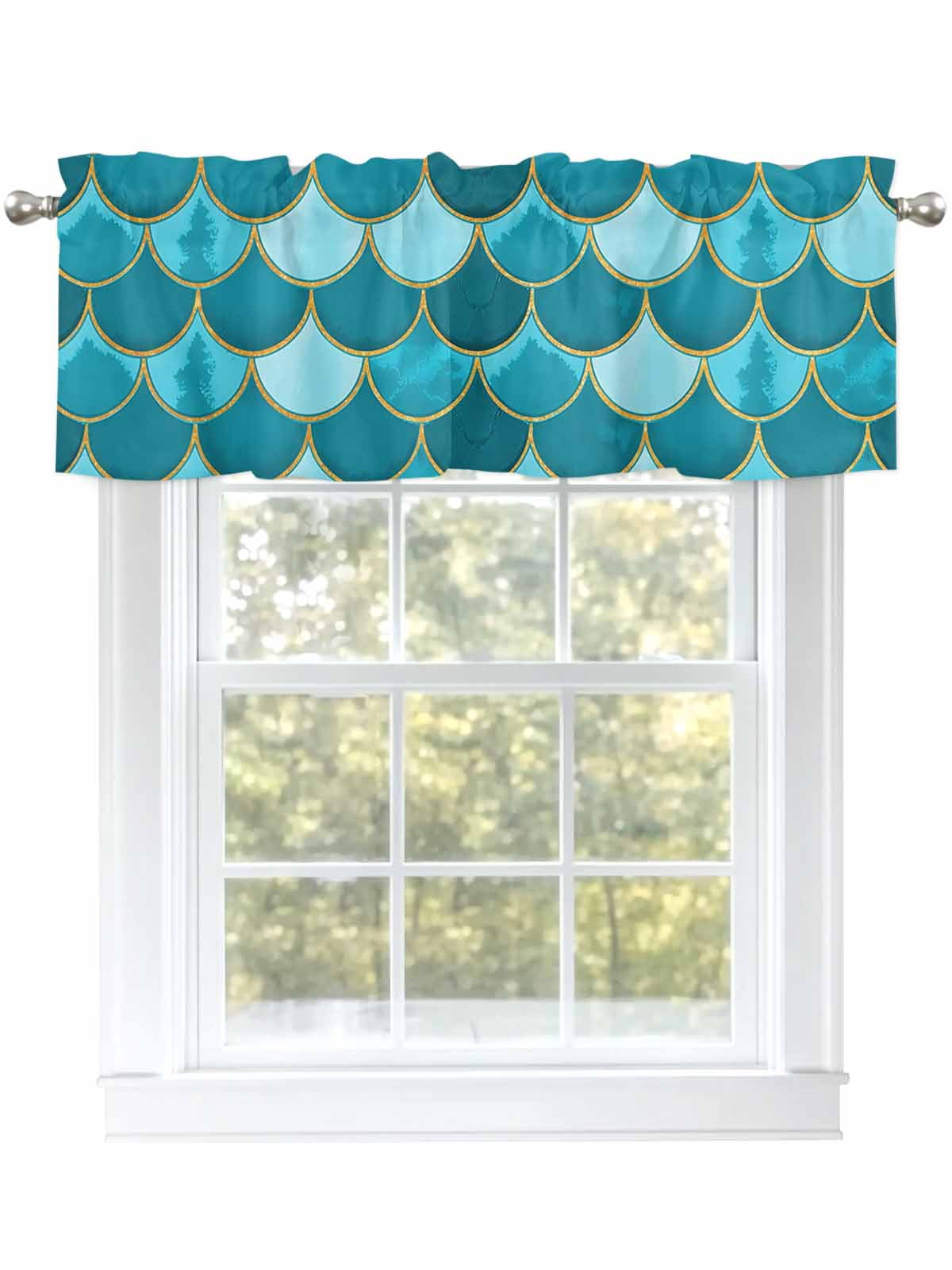 Turquoise Fish Scales Valances for Windows Ombre Fish Tail Abstract Art ...