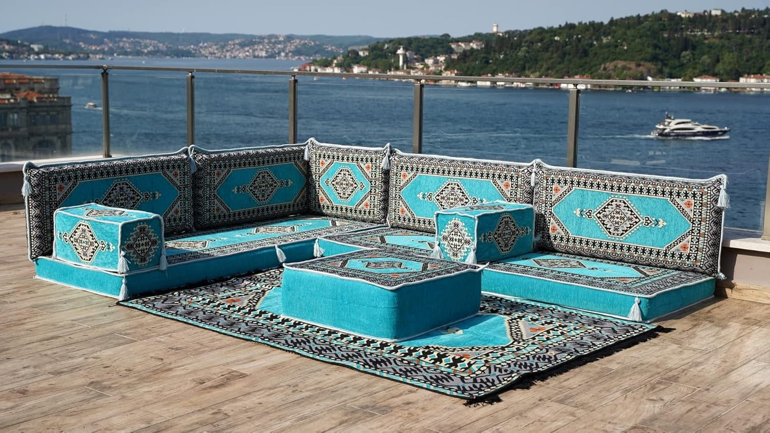 Turquoise Floor Pillows, Sleeper Sofa, Diwan Sofa, Arabic Majlis, L ...
