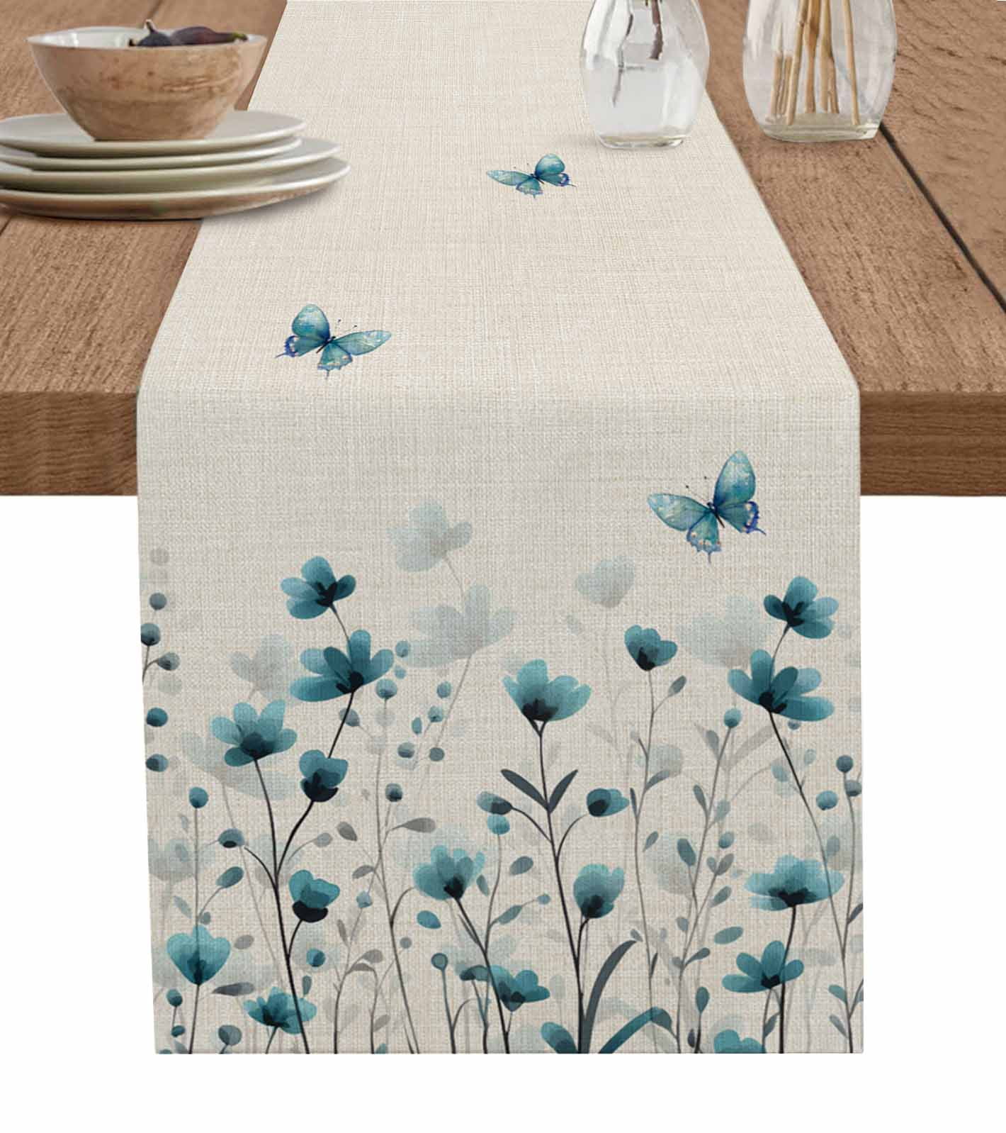 Turquoise Floral Butterfly Table Runner 70 Inches, Spring Rustic ...