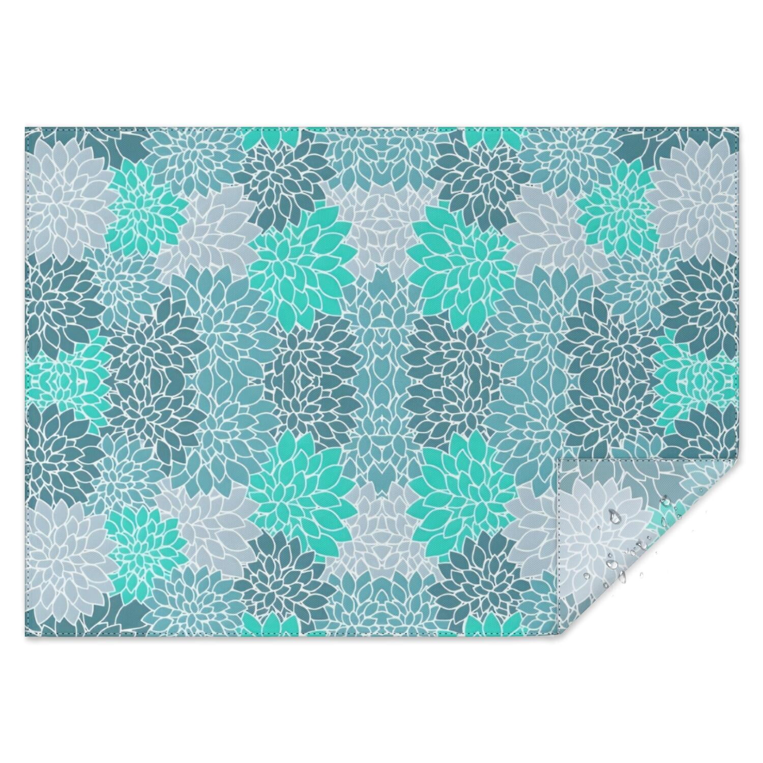 Turquoise Floral and Petal Pattern Rectangle Tablecloth 60"x84 ...