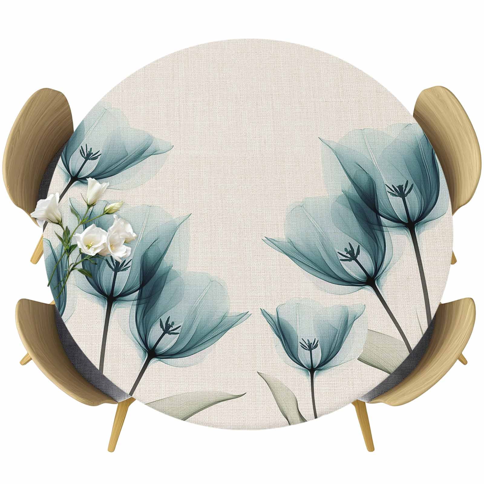 Turquoise Floral Round Tablecloth 36-44 Inch Round Fitted Table Cloth ...