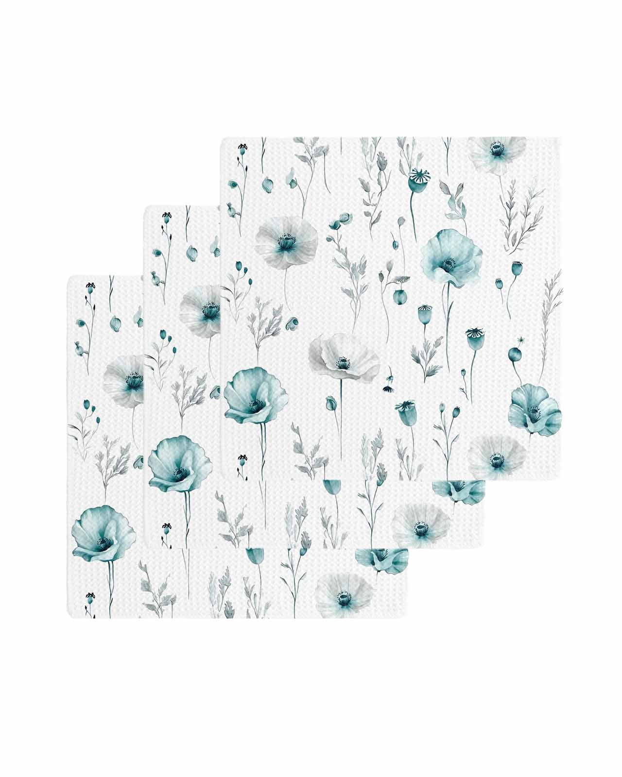 Turquoise Flowers Kitchen Dish Towels for Drying Dishes Set of 3 ...