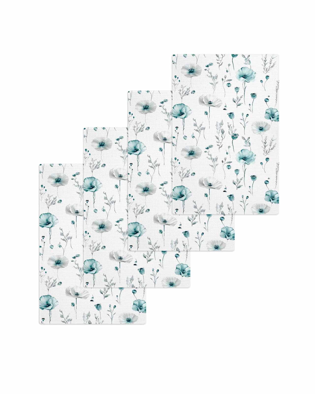 Turquoise Flowers Kitchen Dish Towels for Drying Dishes Set of 4 ...