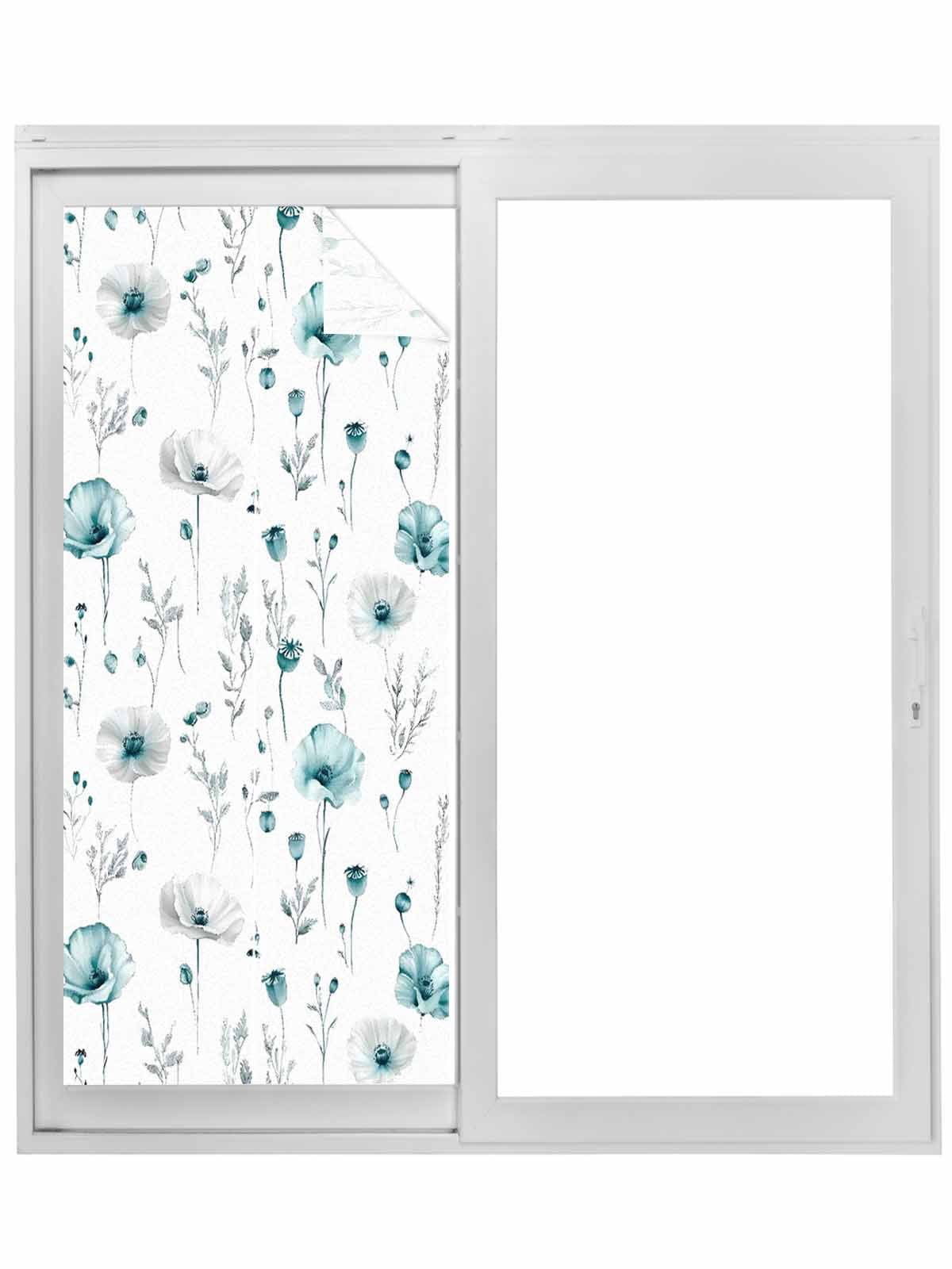 Turquoise Flowers Window Privacy Film, Farmhouse Spring Botanical ...