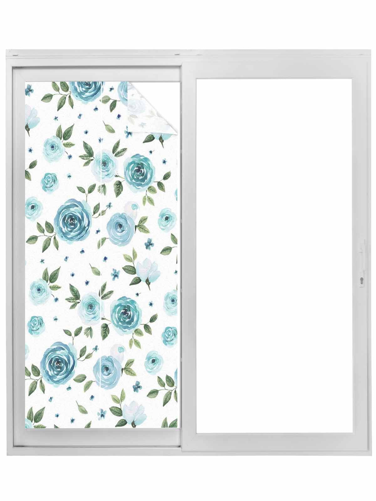 Turquoise Flowers Window Privacy Film Stained Glass Window Film ...