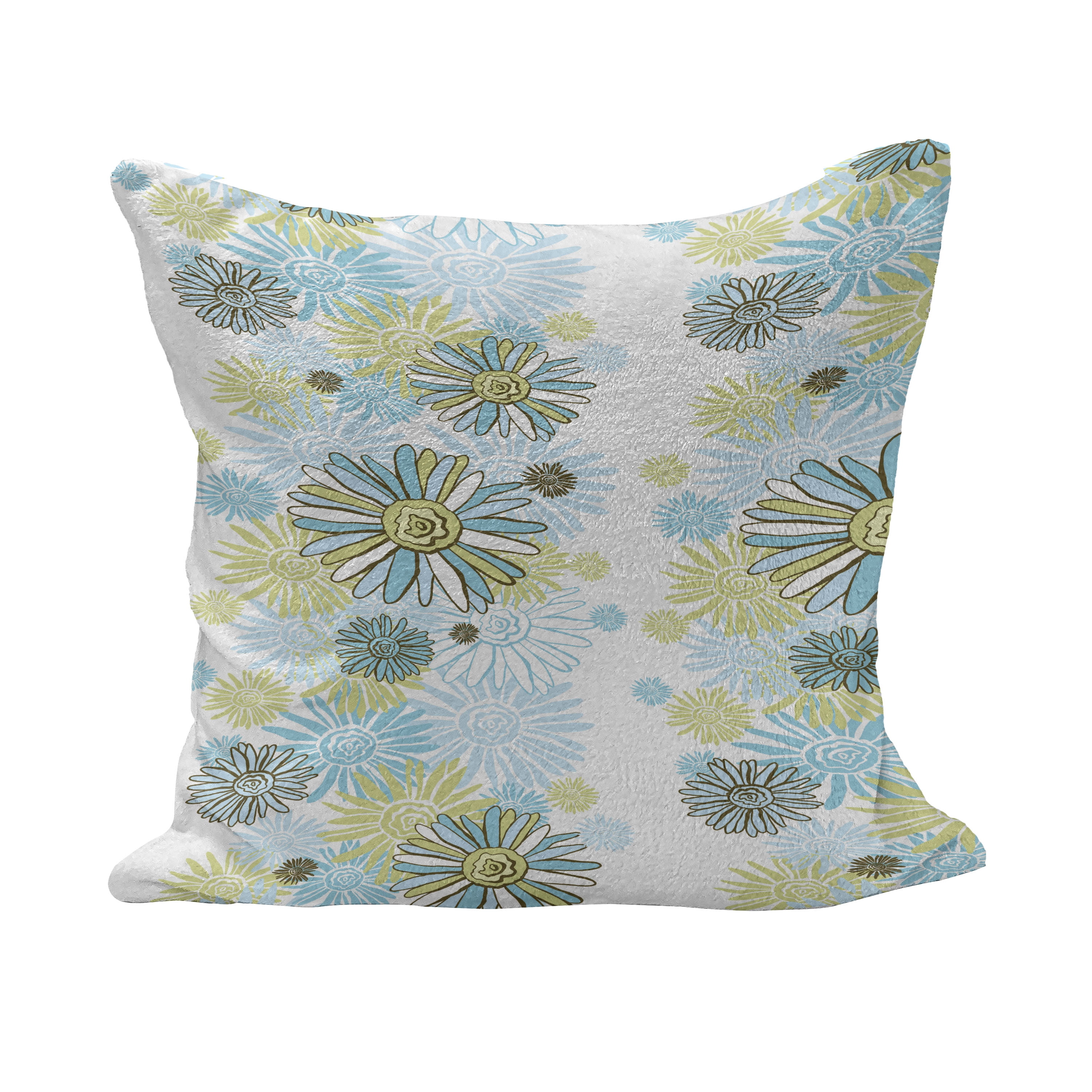Turquoise Fluffy Throw Pillow Cushion Cover, Chamomiles Flower Blossom ...
