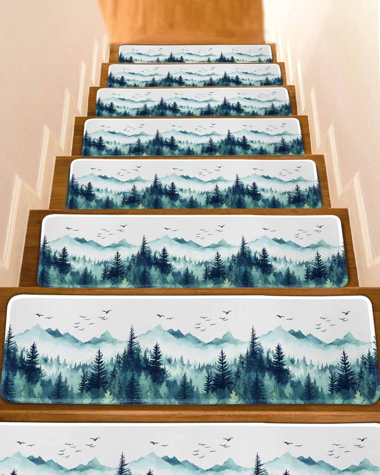 Turquoise Forest Stair Treads for Wooden Steps Indoor Runner Rug Carpet ...