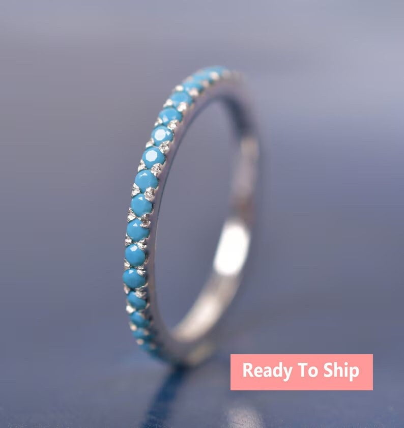 Turquoise Full Eternity band Ring Stackable Turquoise Wedding Band ...