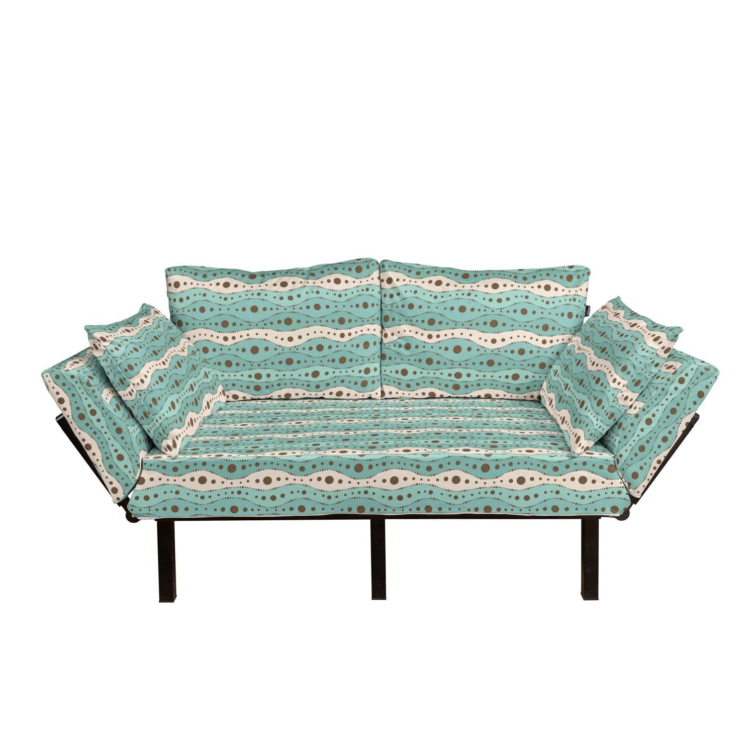 Turquoise Futon Couch, Traditional Polka Dots Vertical Lines Abstract ...
