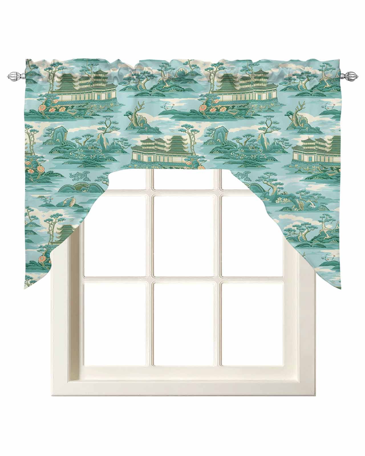Turquoise Garden Kitchen Swag Valances for Windows, Modern Art Building ...