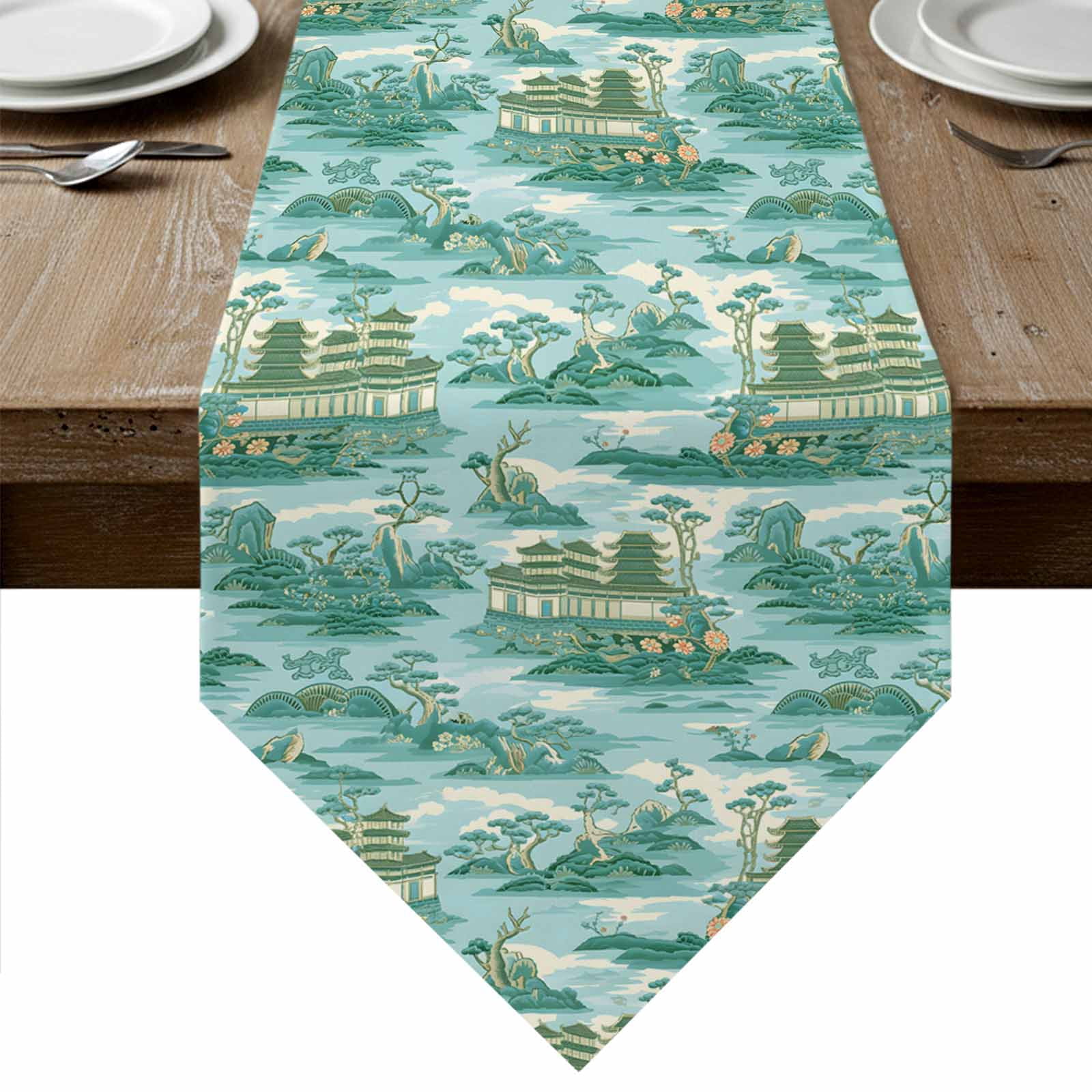 Turquoise Garden Table Runner Linen Burlap Table Runner 108 Inches Long ...
