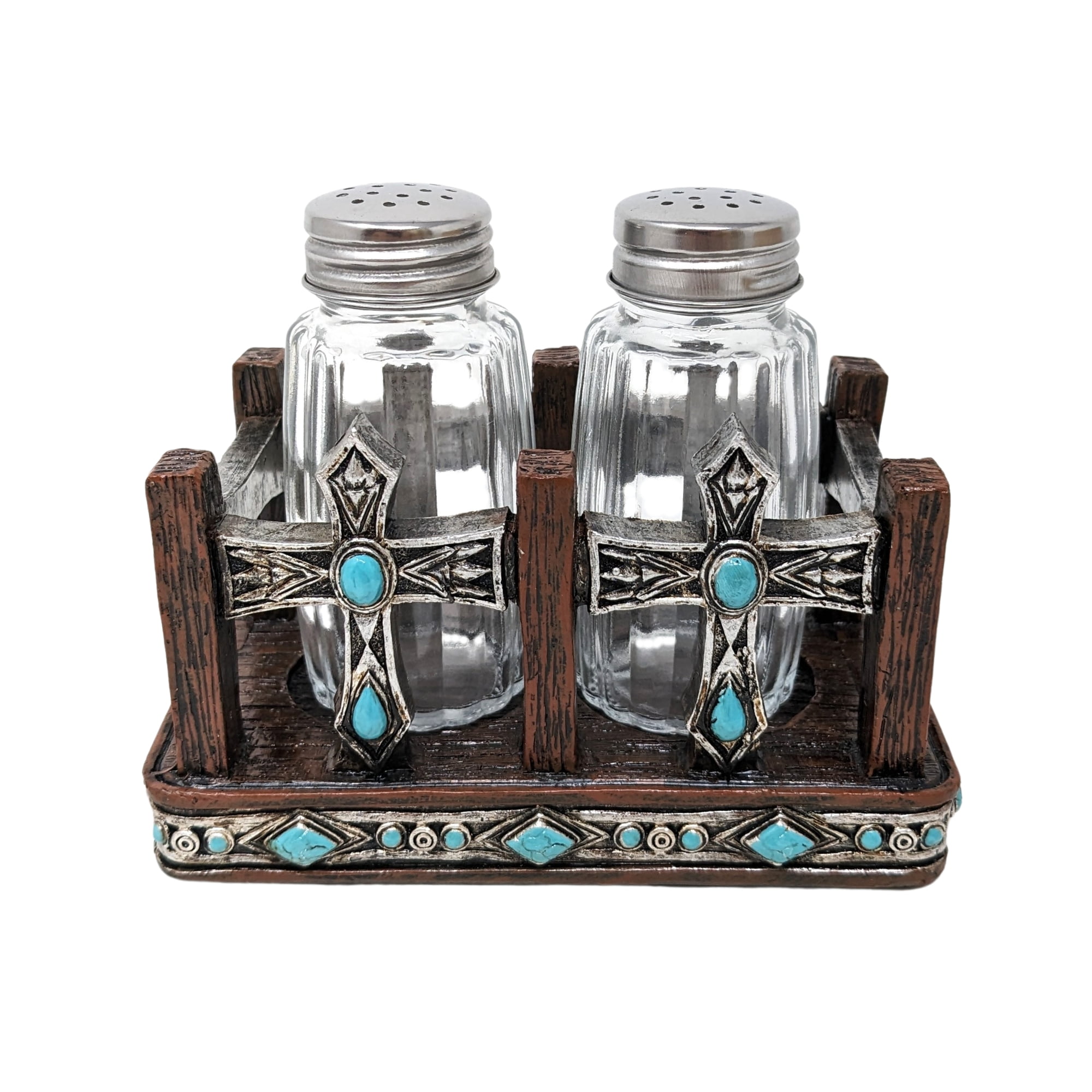 Turquoise Gemstone Salt & Pepper Shakers (Twin Cross) - Southwestern ...