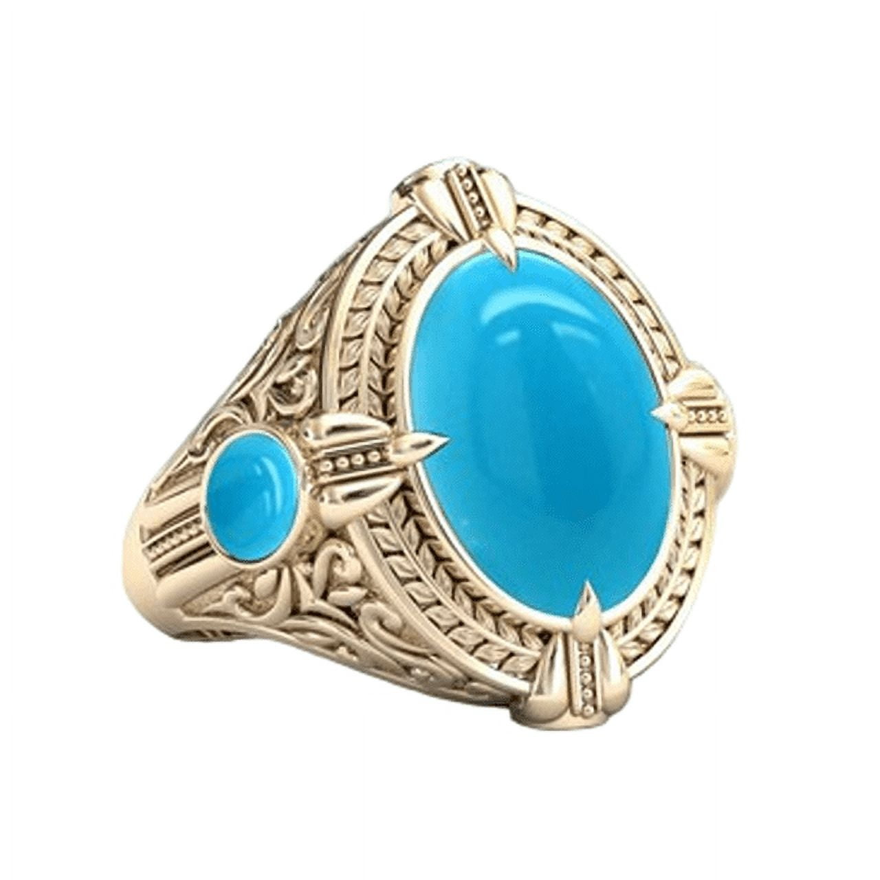 Turquoise Gemstone Wedding Signet Ring For Men 18K Gold Gemstone 10Ct ...