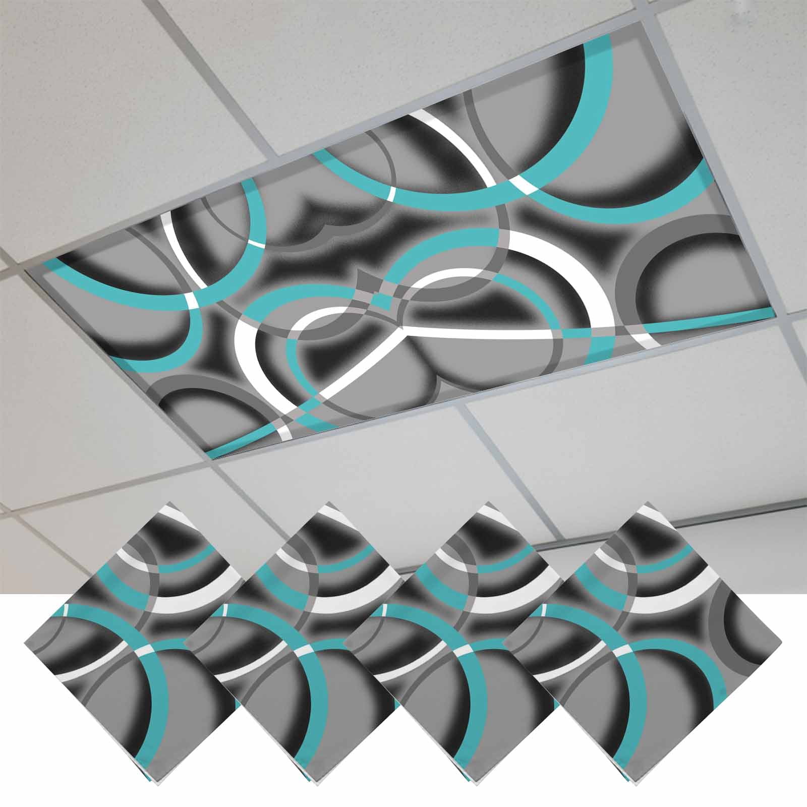 Turquoise Geometric Fluorescent Light Covers, Grey Classic Abstract ...