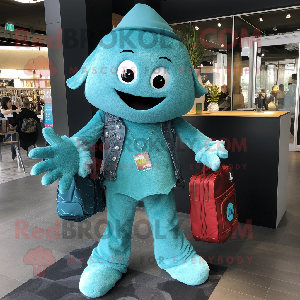 Turquoise Ghost REDBROKOLY mascot costume character dressed with a ...