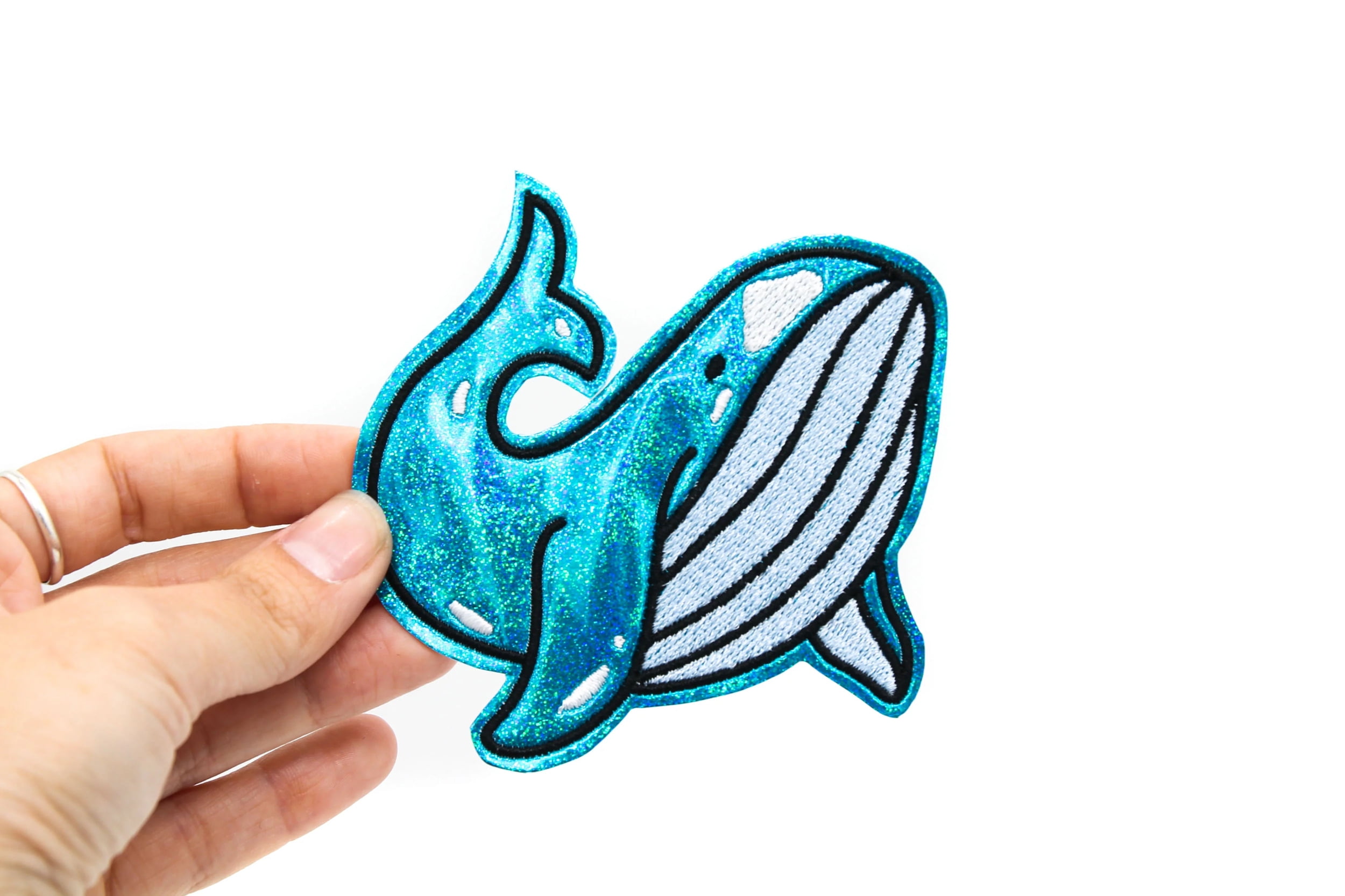 Turquoise Glitter Holographic Whale Iron On Vinyl Embroidered Patch ...