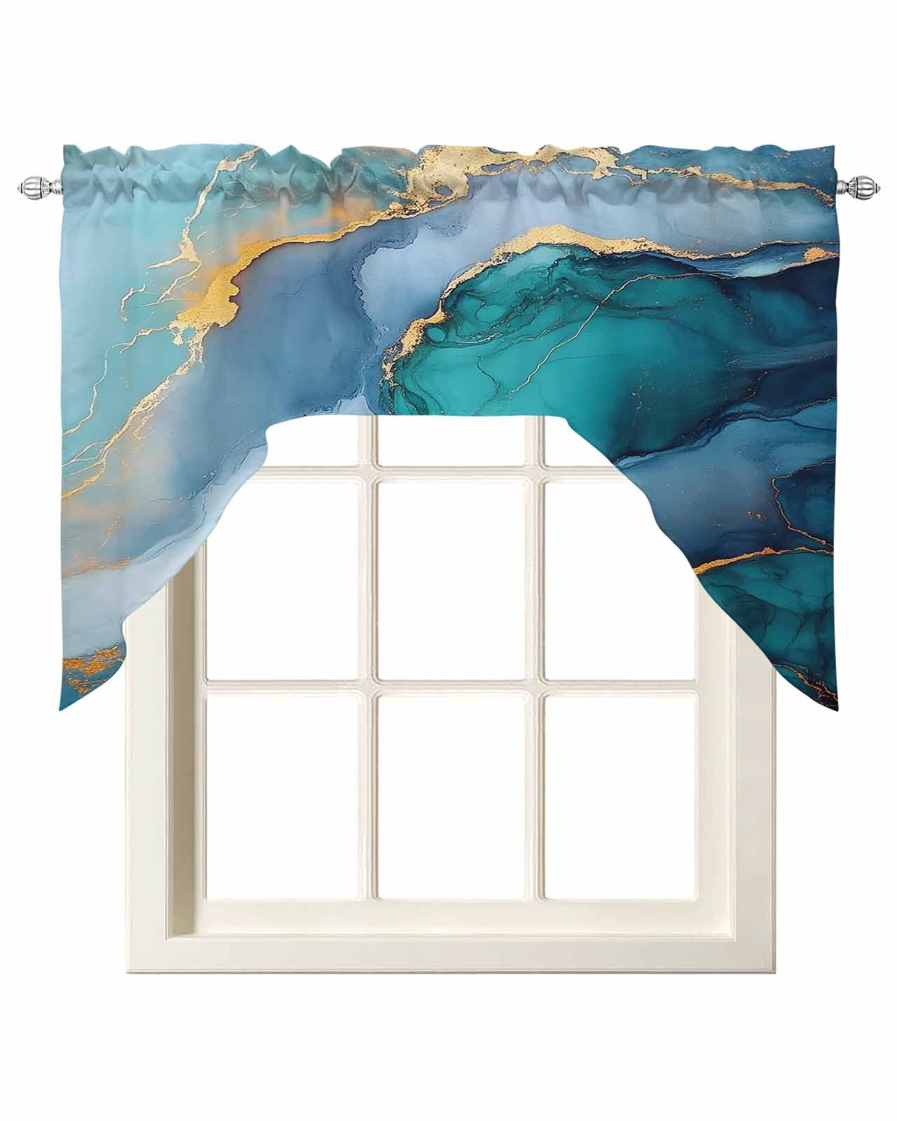 Turquoise Gold Kitchen Curtains Swag Valance for Windows/Bathroom/Cafe ...