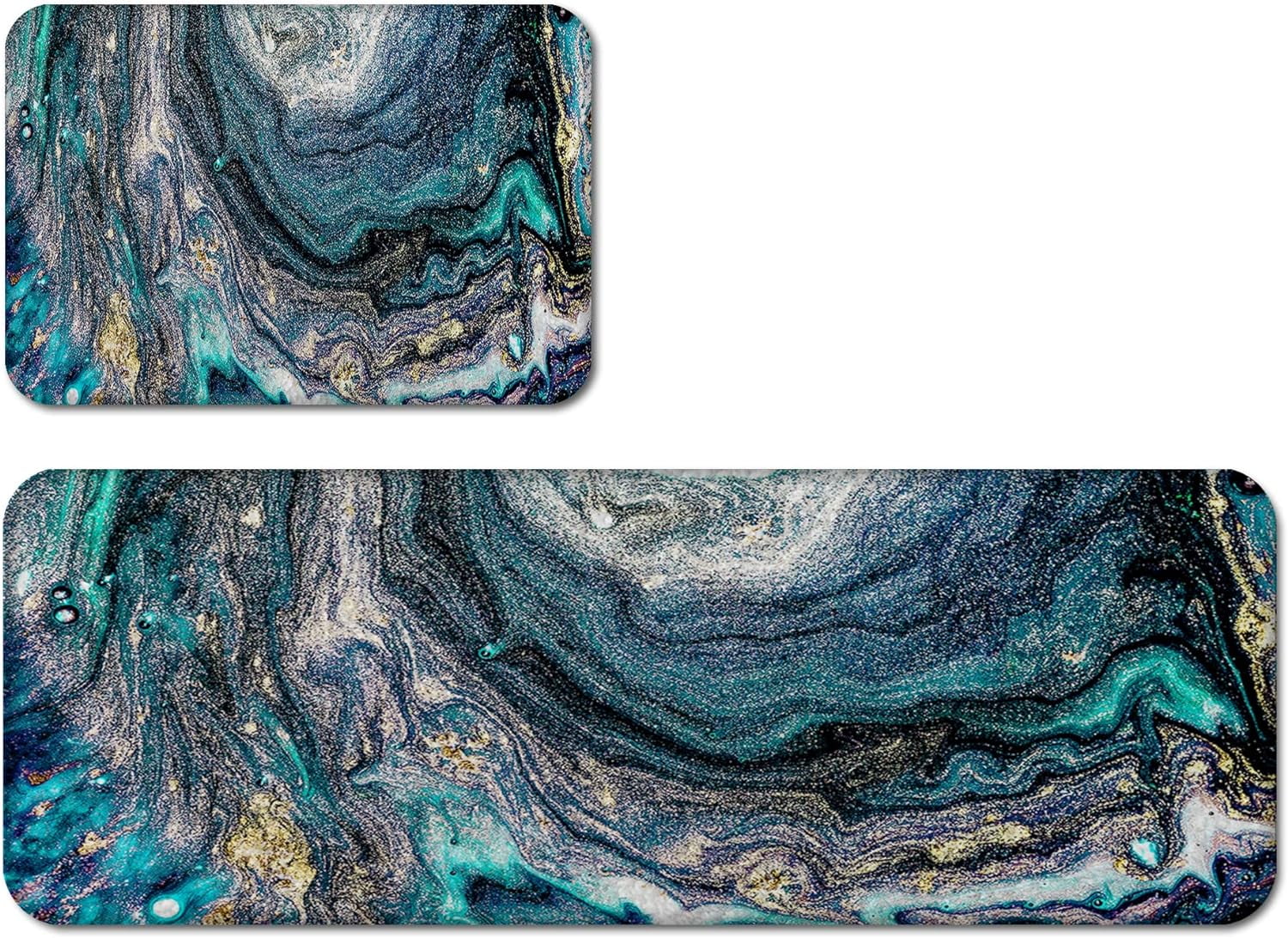 Turquoise Gold Marble Anti Fatigue Mats for Kitchen Floor Abstract ...