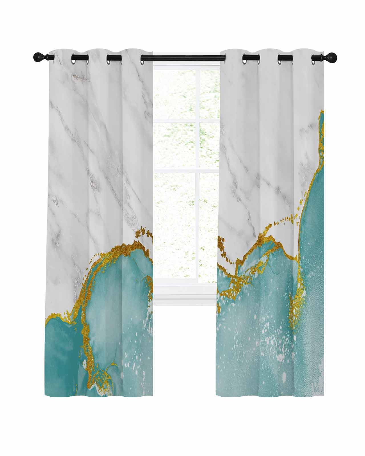 Turquoise Gold Marble Blackout Curtains 72 Inches Length, Modern ...