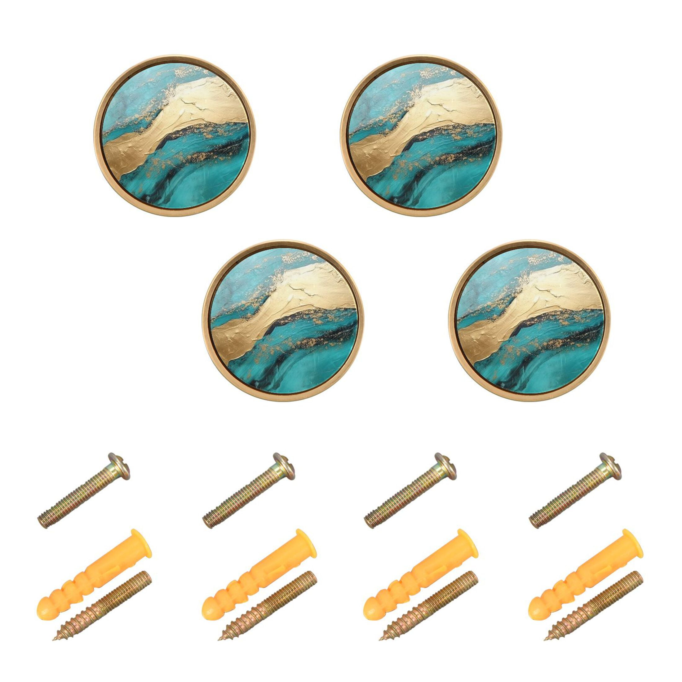 Turquoise Gold Marble Cabinet Knobs Sets Kitchen Pulls Dresser Drawer ...