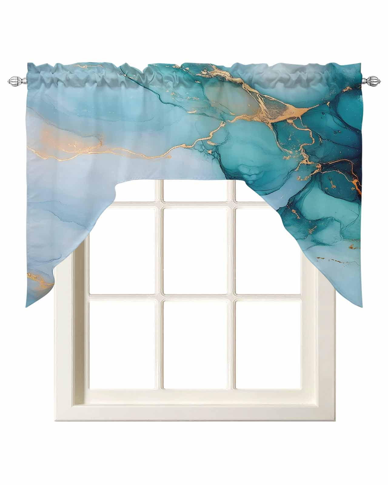 Turquoise Gold Marble Kitchen Curtains Swag Valance for Windows ...