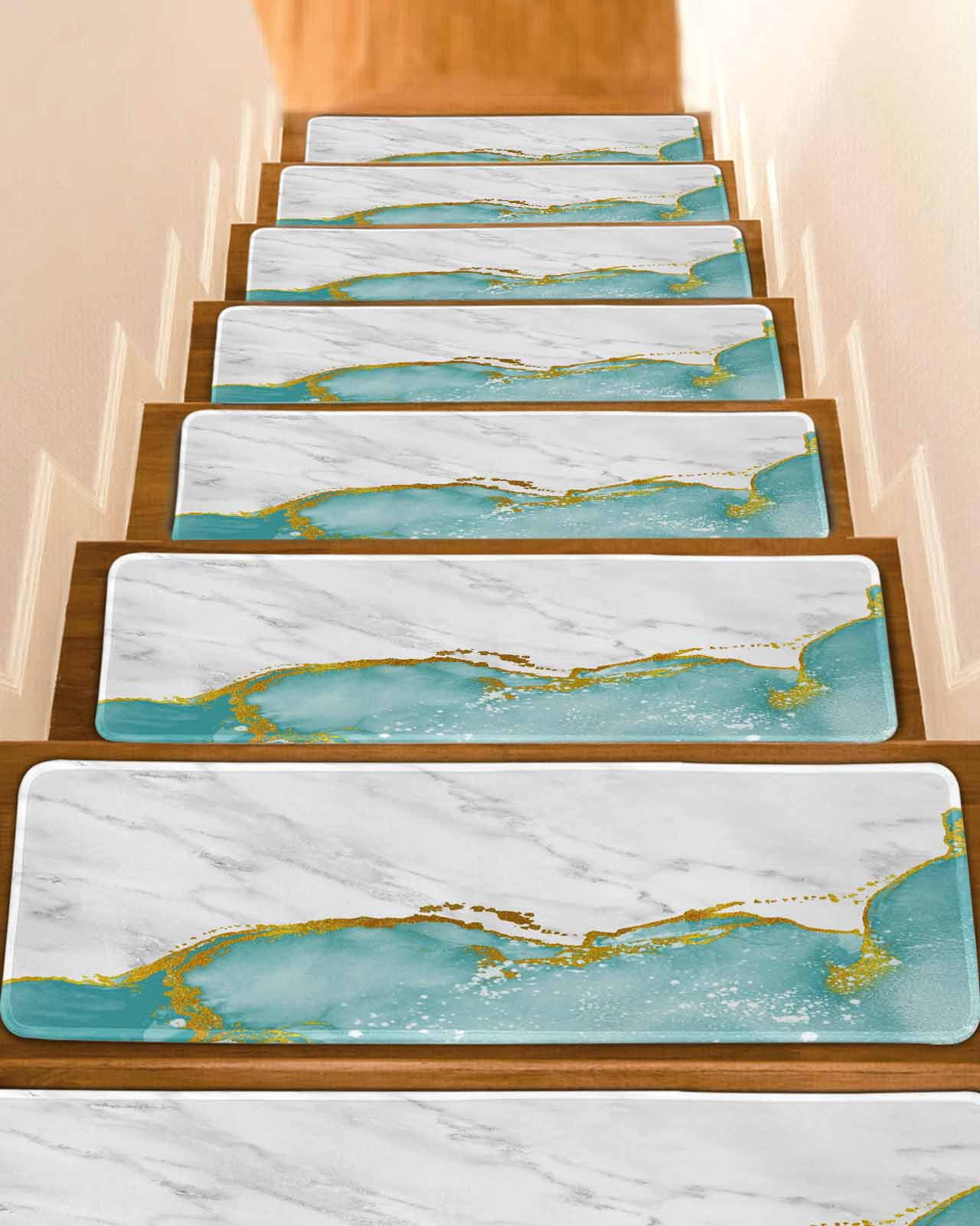 Turquoise Gold Marble Non-Slip Stair Treads for Wooden Steps, 10 Pack ...