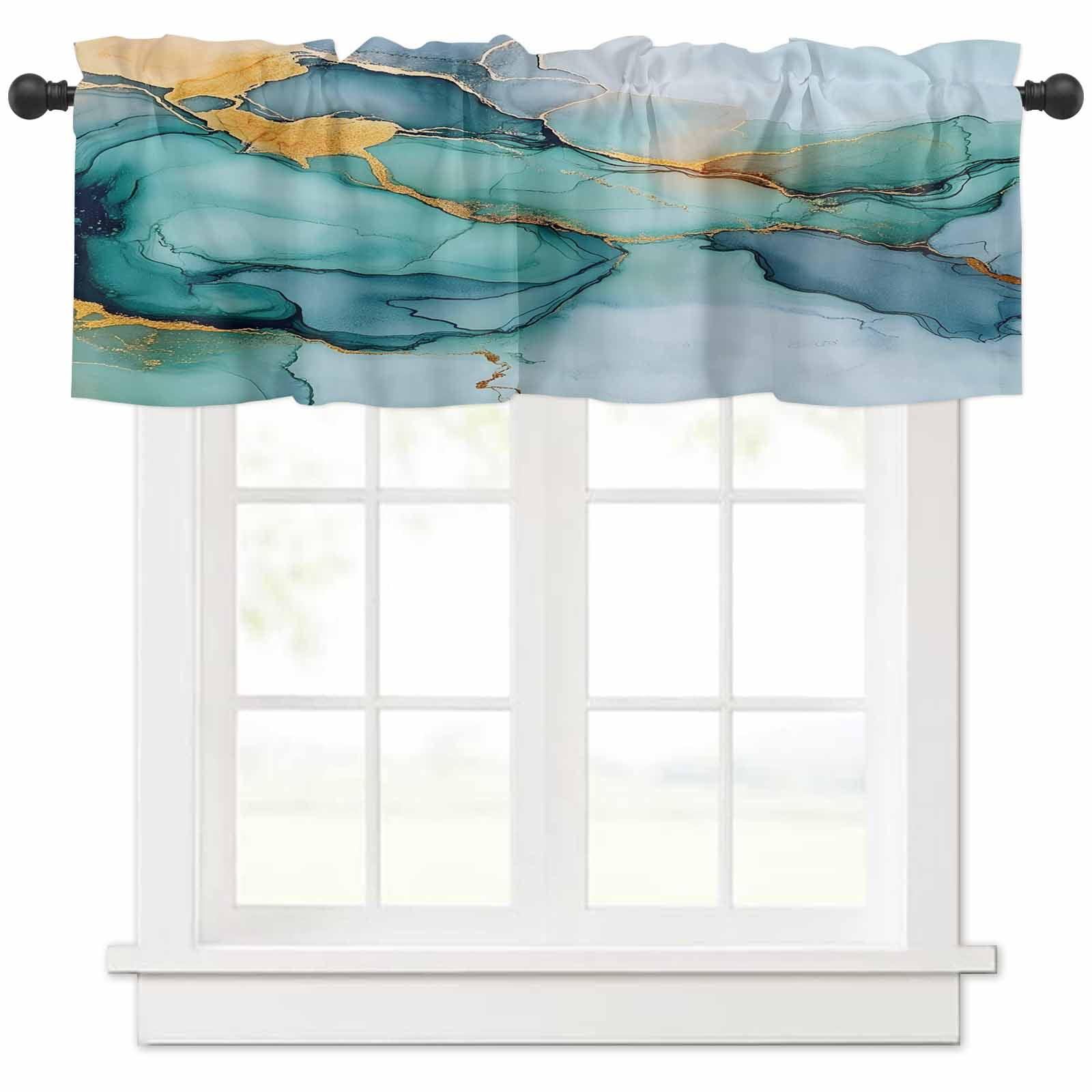 Turquoise Gold Marble Valances for Windows Farmhouse Kitchen Curtains ...