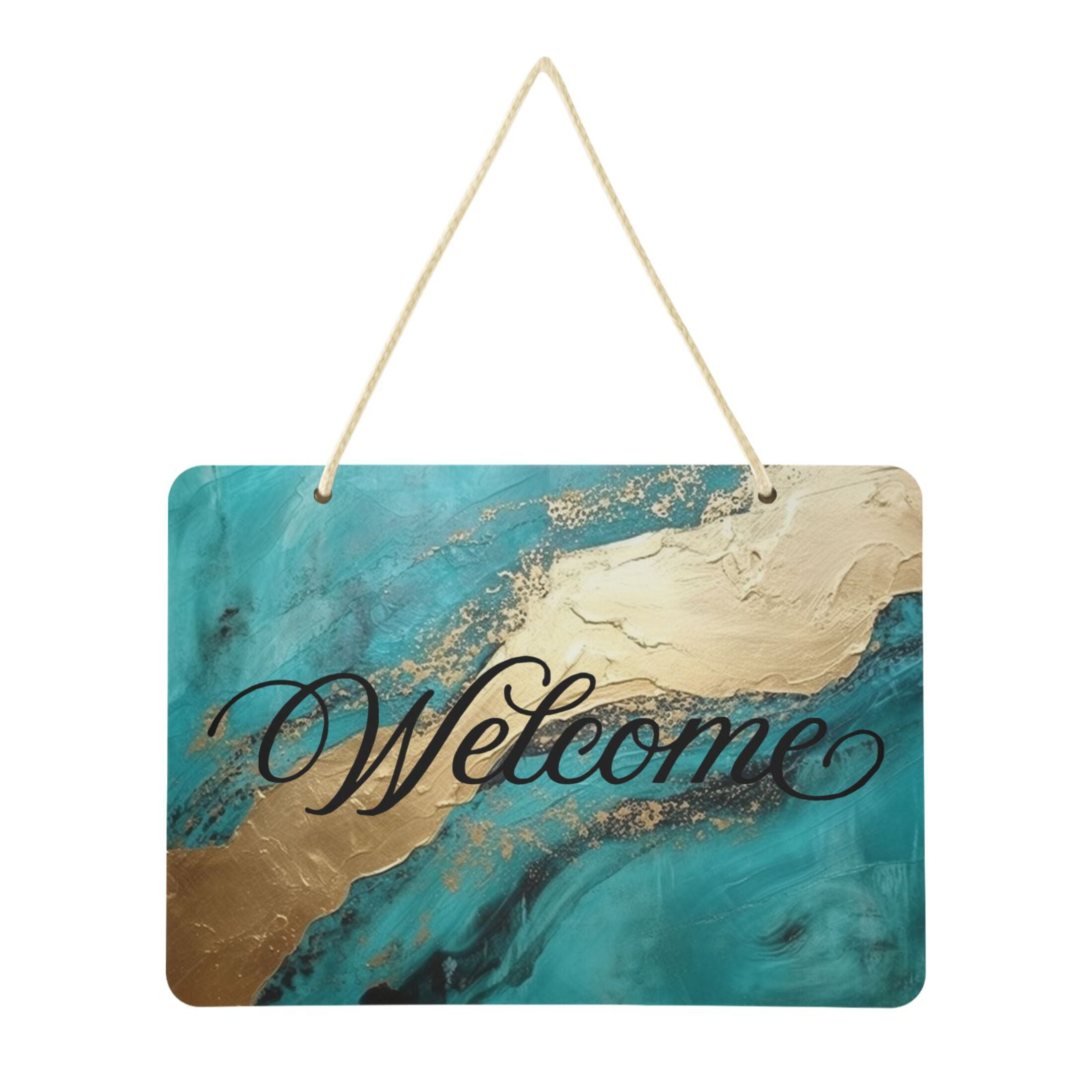 Turquoise Gold Marble Welcome Sign Front Door PVC 14x10 inch Hanger ...