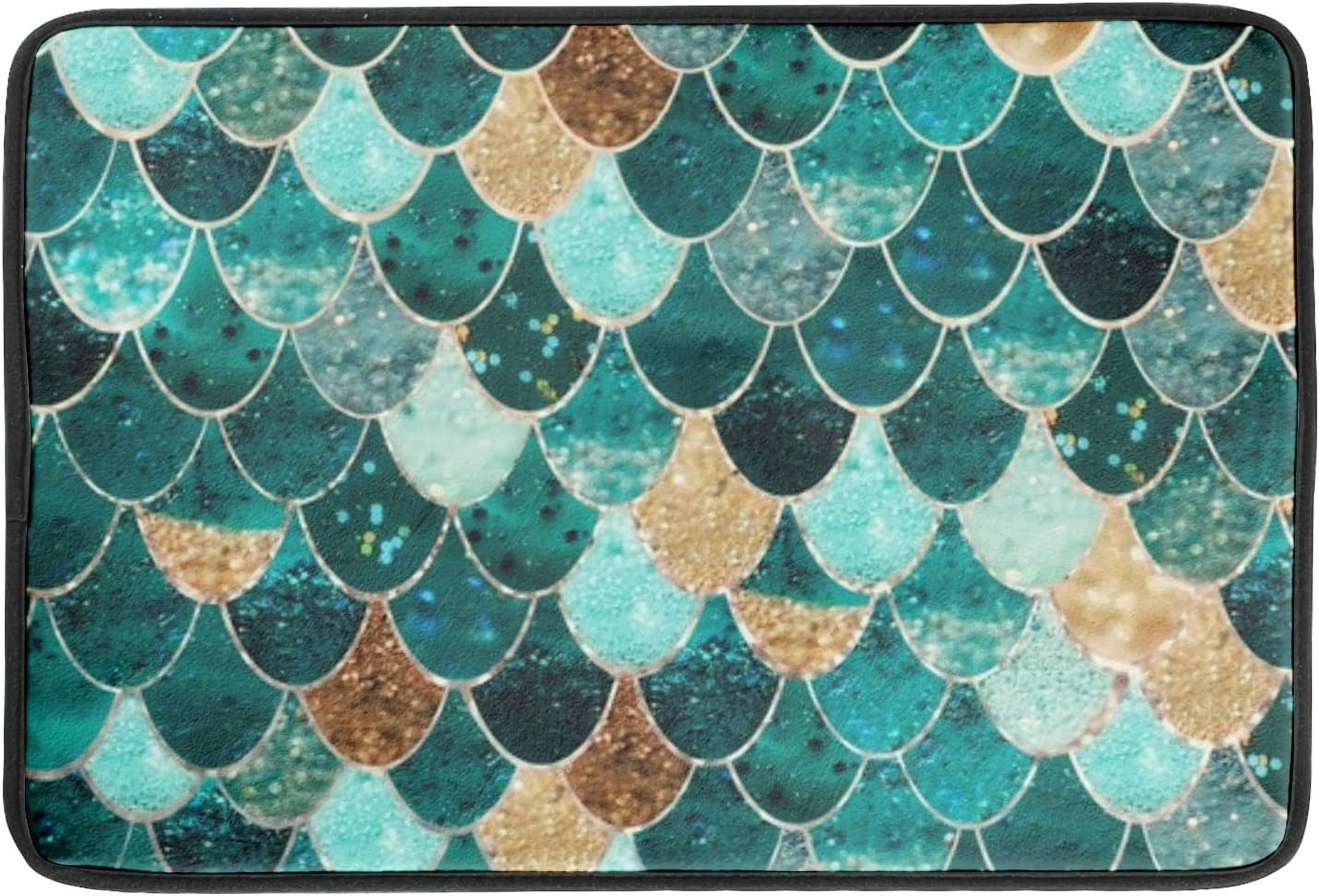 Turquoise Gold Mermaid Scale Dish Drying Mat 18x24in for Kitchen Summer ...