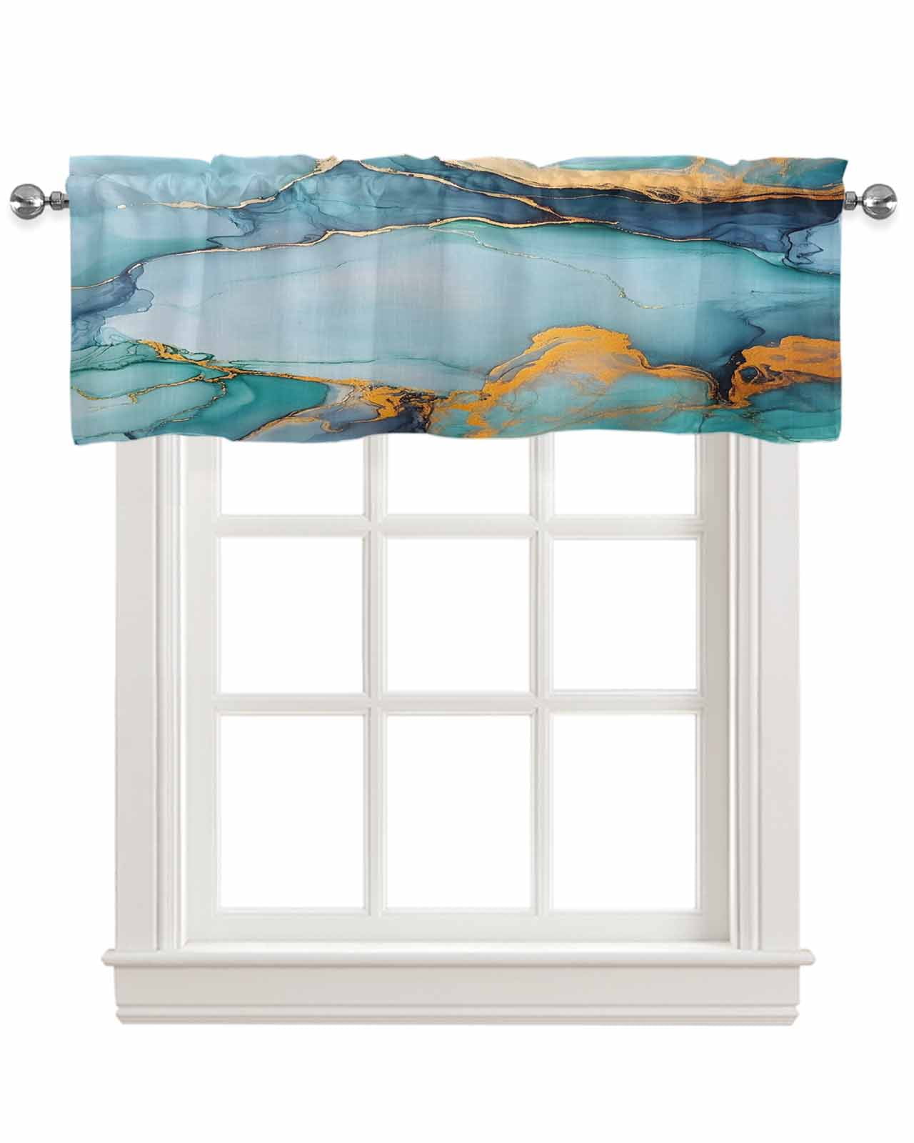 Turquoise Gold Modern Kitchen Valances for Windows Farmhouse Linen ...