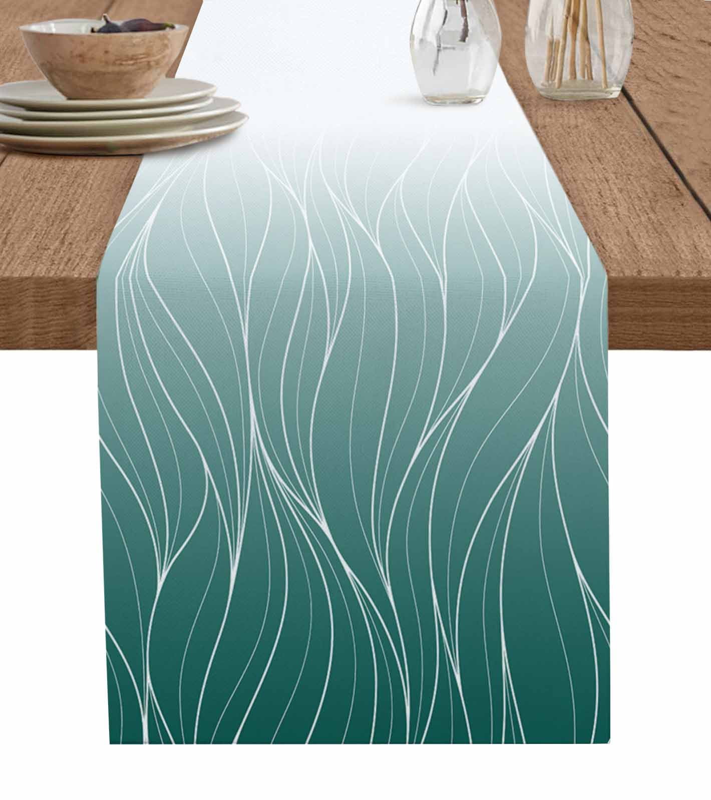 Turquoise Gradient Line Texture Grain Table Runner ration Home r Dinner ...