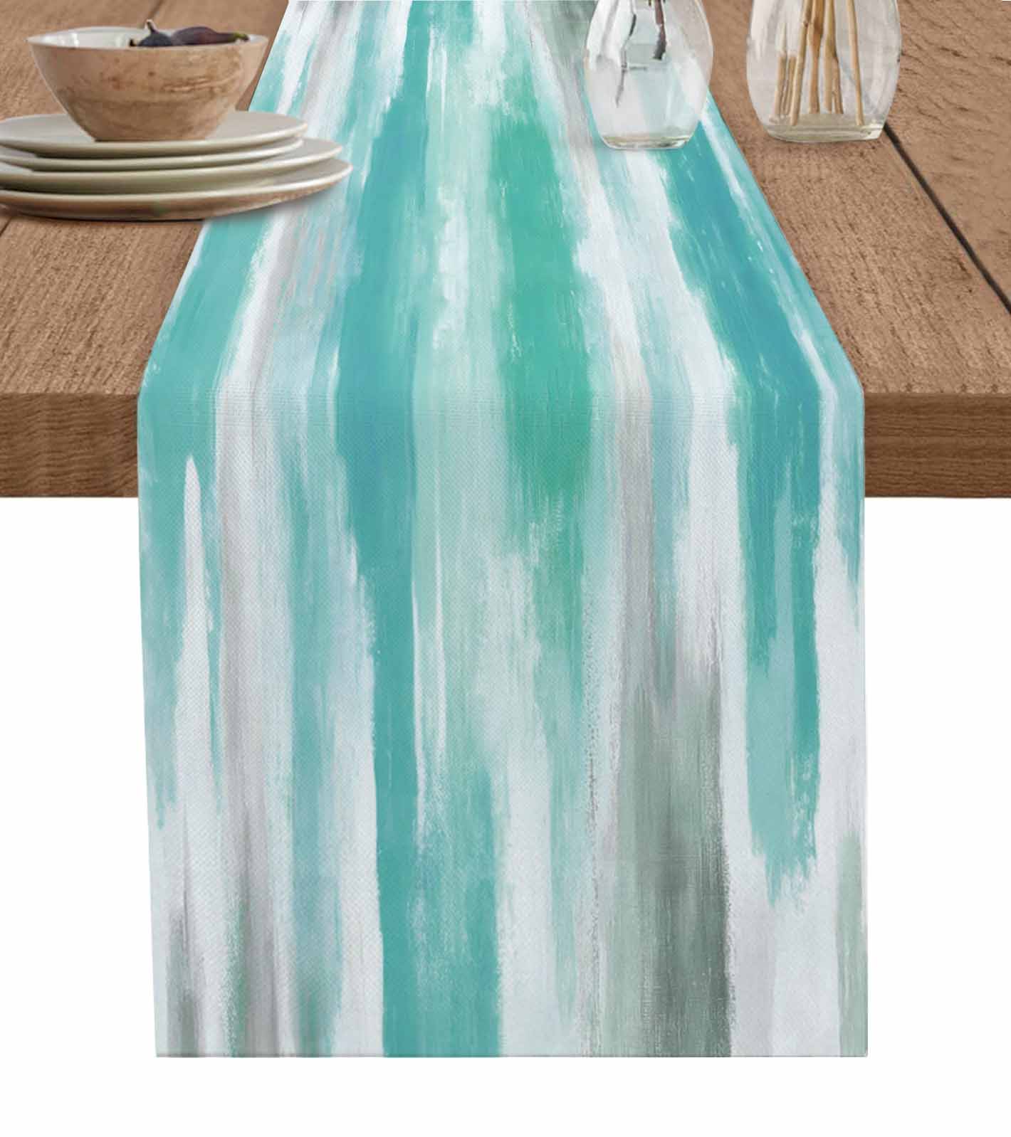 Turquoise Gray Burlap Cotton Table Runner 13x36 Inches Short, Farmhouse ...
