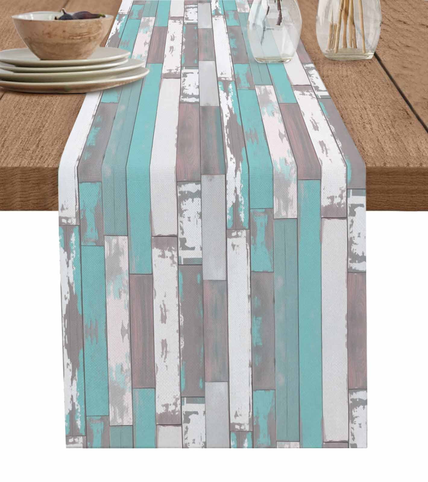 Turquoise Gray Table Runner 72 Inches, Country Retro Mottled Texture ...