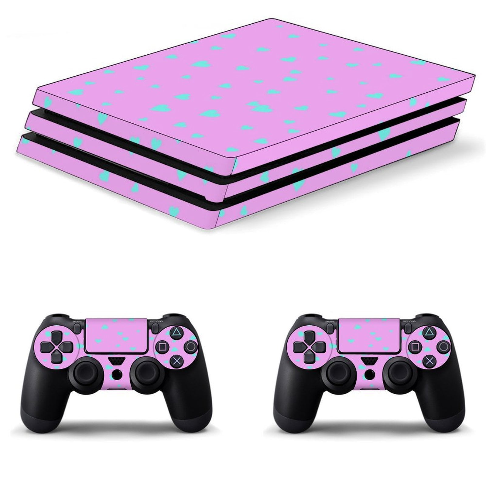 Turquoise Green, Heart, Pink Background PS4/PS4 Pro/PS4 Slim Skin ...