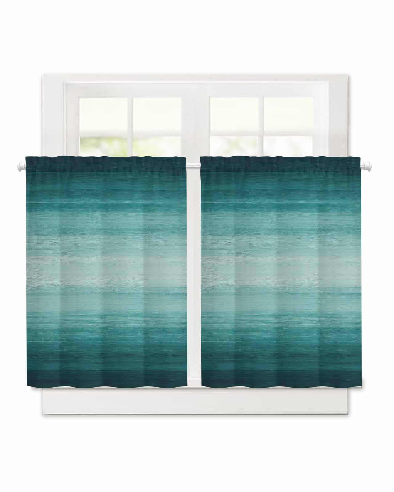 Turquoise Green Short Blackout Curtains 45 Inch Long Gradient Marble ...