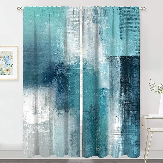 Turquoise And Grey Abstract Curtains Blue Teal Gray Art Painting Bay ...
