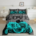 Turquoise Grey Bedding Set Teal Rose Flowers Comforter Set King For ...