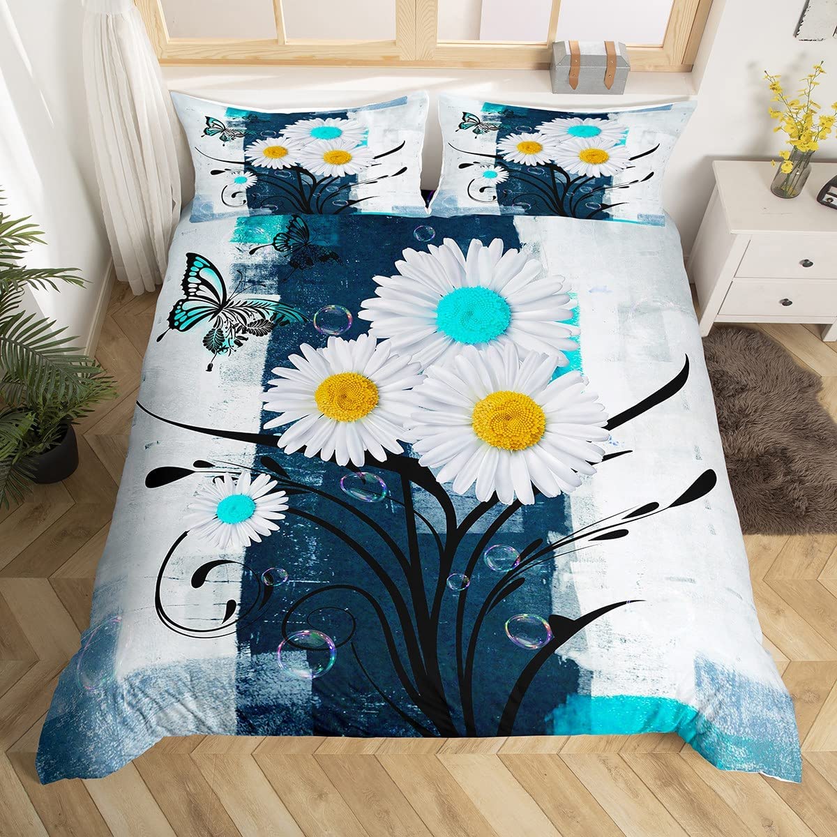 Turquoise and Grey Duvet Cover, Teal Ombre Bedding Set for Adult ...