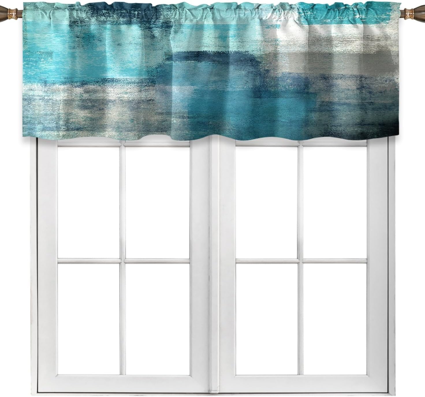 Turquoise and Grey Kitchen Valances for Windows Teal Abstract Art Half ...
