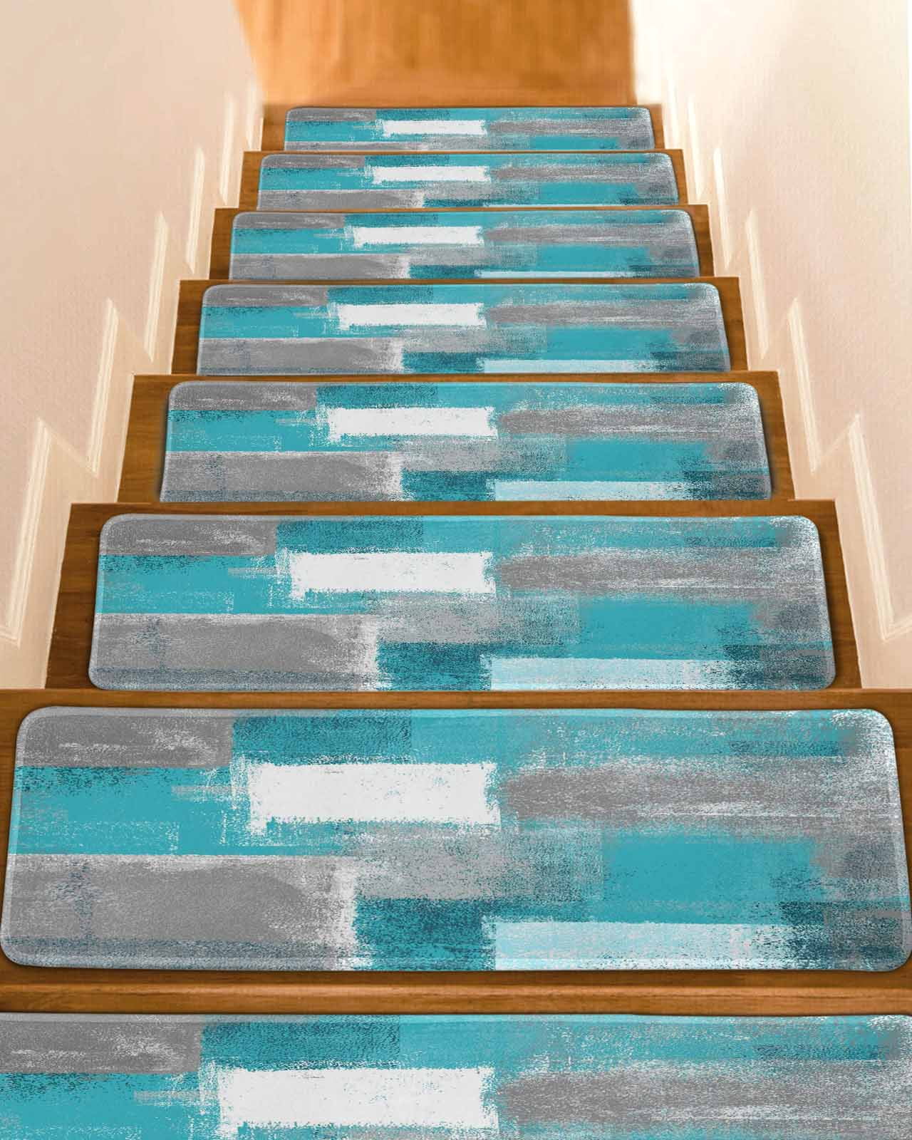 Turquoise Grey Ombre Stair Treads for Wooden Steps Indoor Runner Rug ...