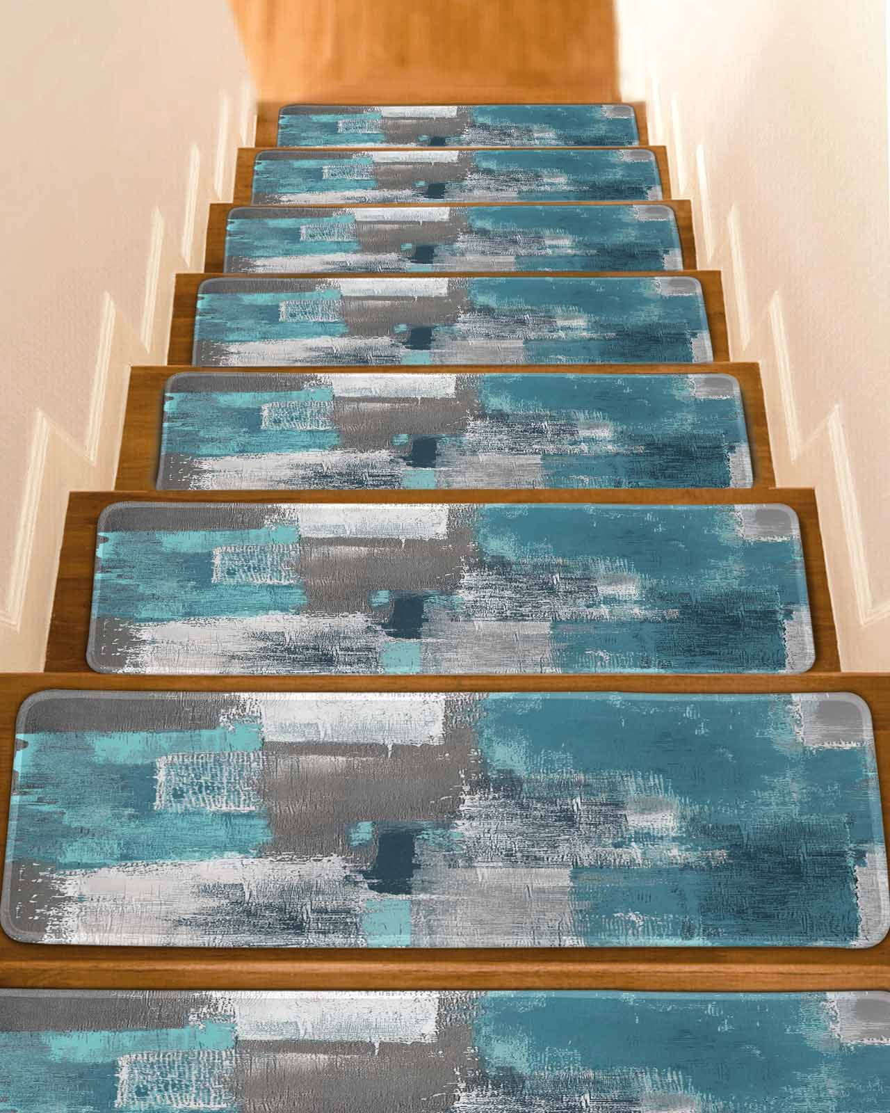 Turquoise Grey Stair Treads for Wooden Steps Indoor Runner Rug Carpet ...