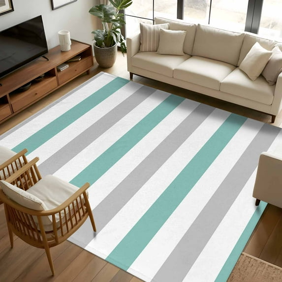 Turquoise Grey Stripe 5x8 Area Rugs, Modern Farmhouse Vertical Striped ...