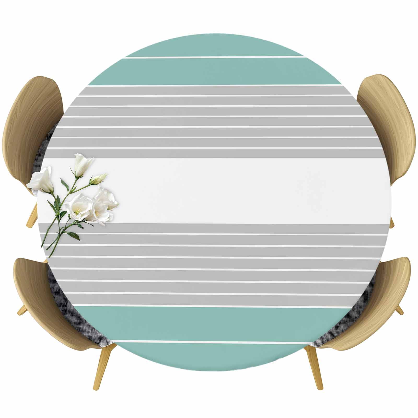 Turquoise Grey Stripe Round Tablecloth 36-44 Inch Round Fitted Table ...