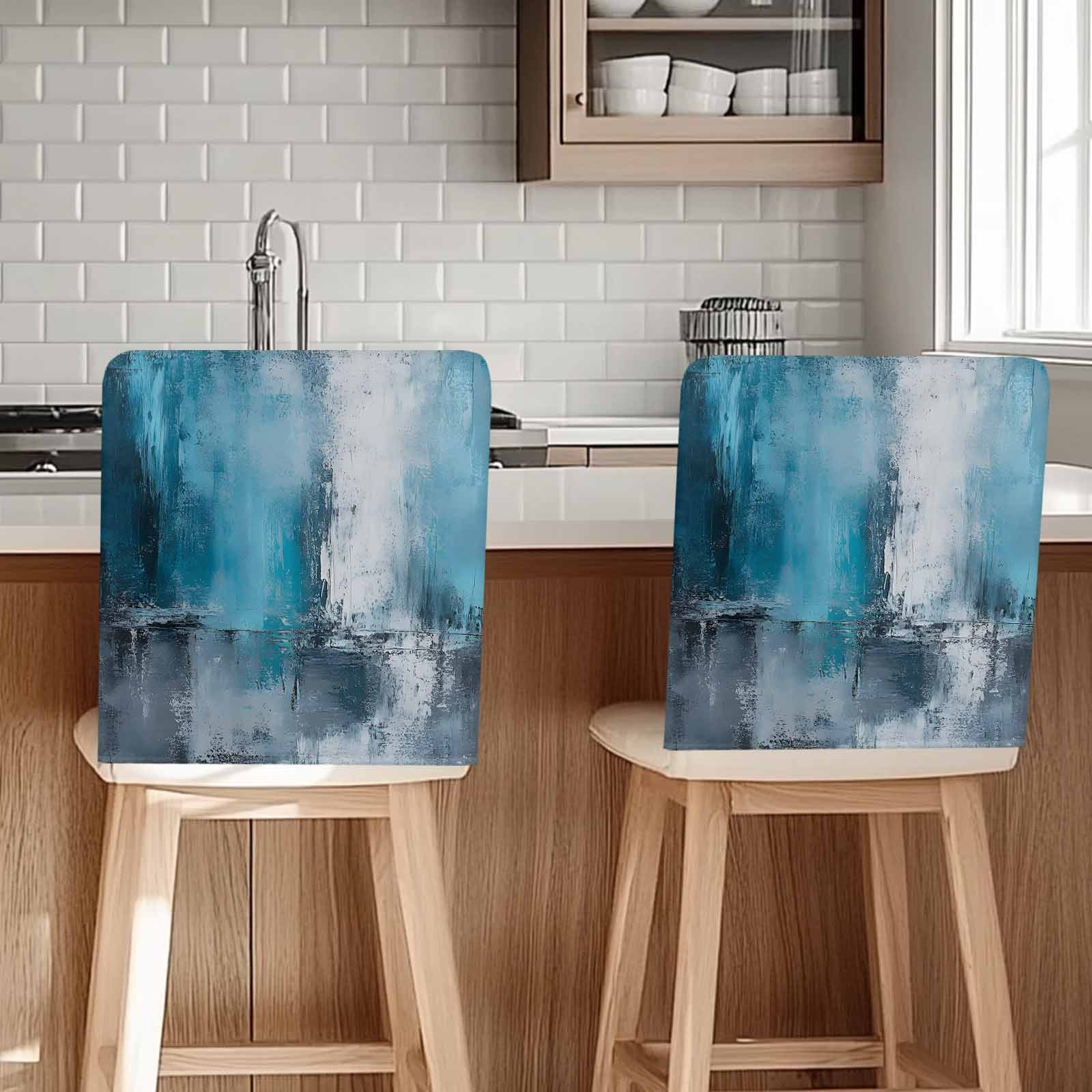 Turquoise Grey White Chair Covers Set of 1 Abstract Art Modern Oil ...