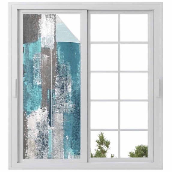 Turquoise Grey Window Privacy Film, Abstract Square Graffiti Modern ...