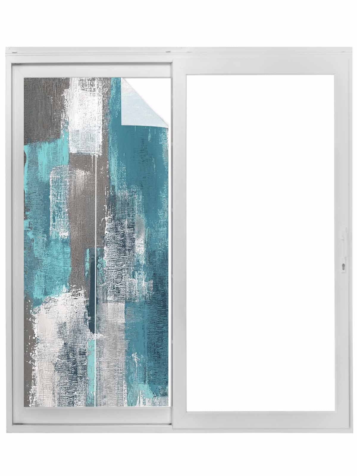 Turquoise Grey Window Privacy Film Stained Glass Window Film Decorative ...