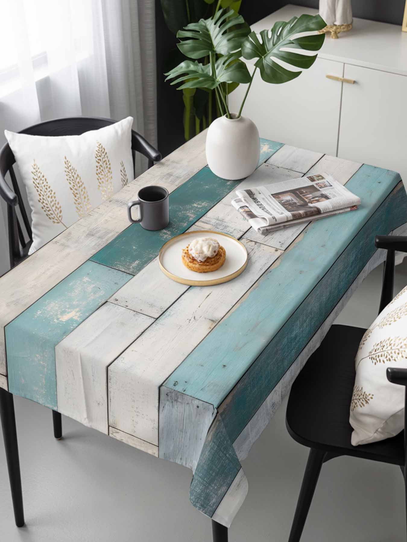 Turquoise Grey Wooden Tablecloth Rectangle Table Cloth 60x120 ...