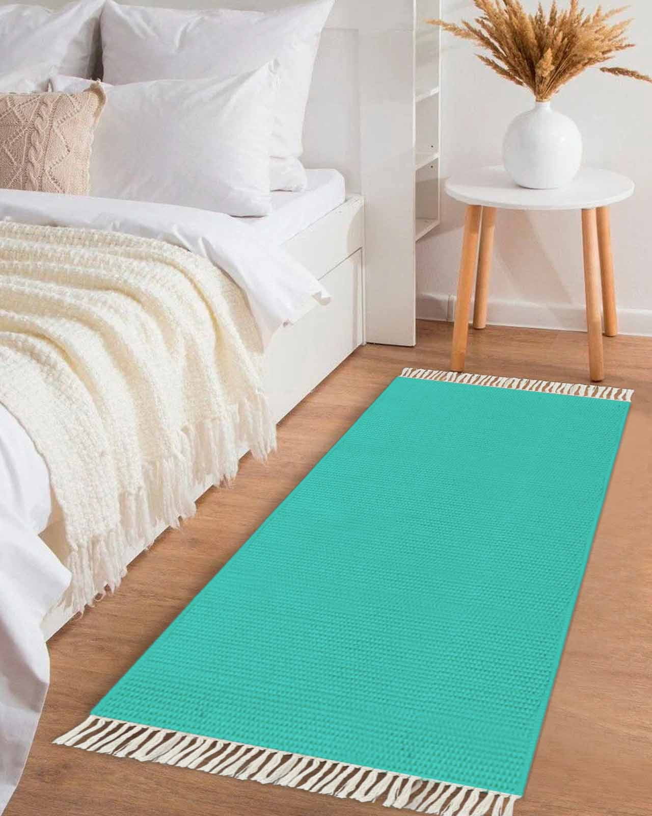 Turquoise Hallway Runner Rug 2x5ft, Modern Pure Turquoise Washable ...