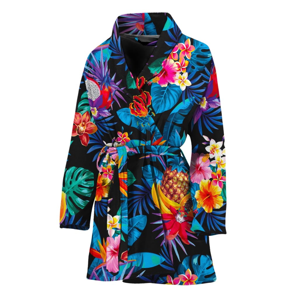 Turquoise Hawaiian Fruits Pattern Women Bathrobe One Size Univeral Fits ...